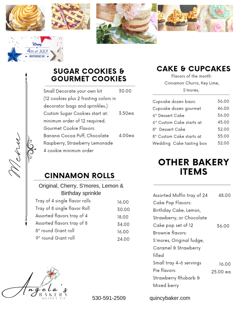 Bakery Menu - Angela's Bakery