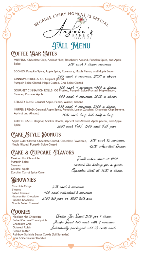 Bakery Menu - Angela's Bakery